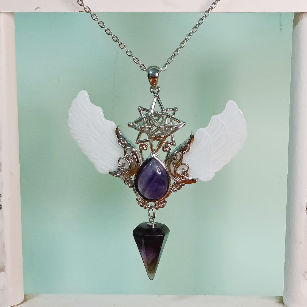【Dowsing Pendulum】 Natural Stone Crystal Pendulum with White Angel ...
